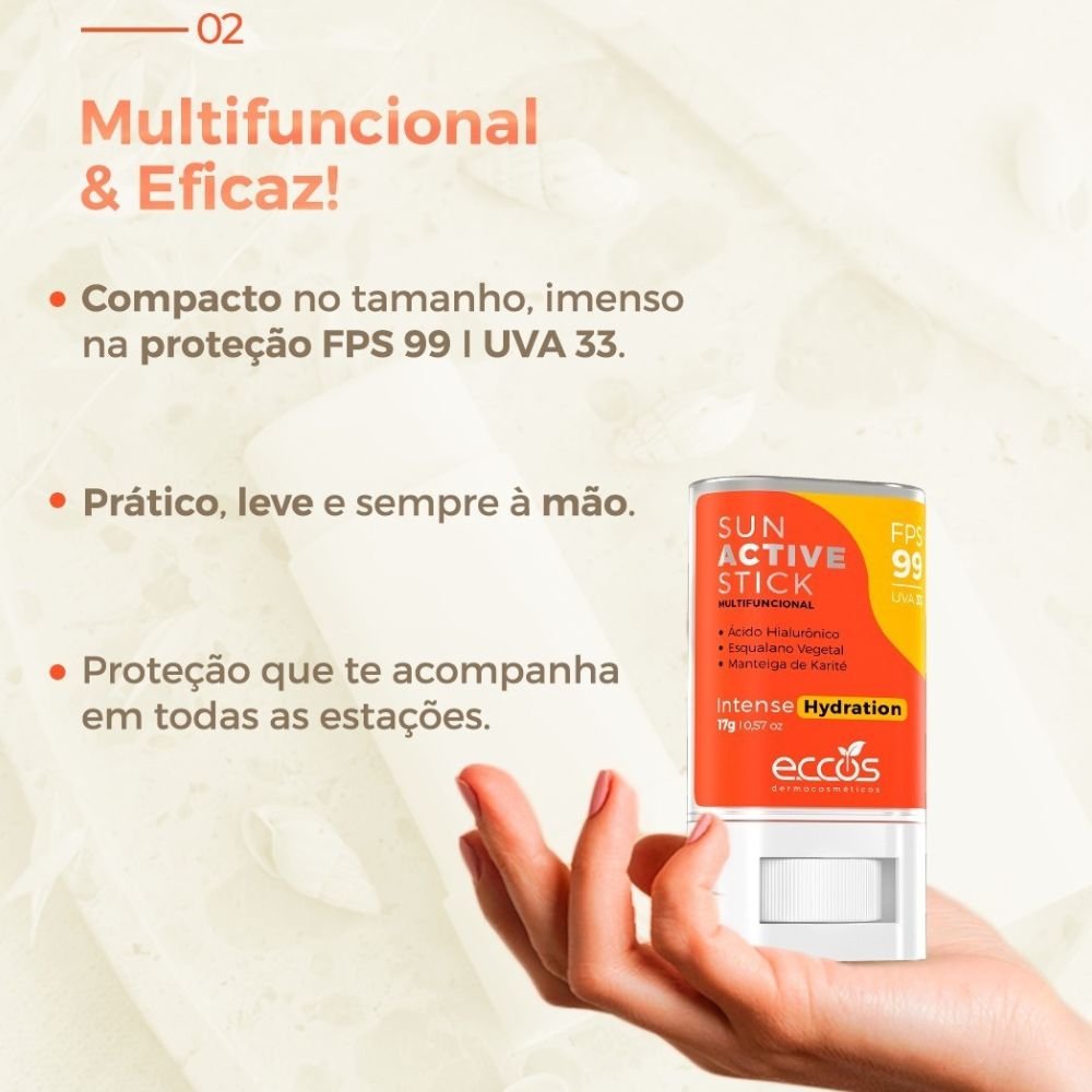 Sun Active Stick FPS 99 Eccos – Alta Proteção com Ácido Hialurônico